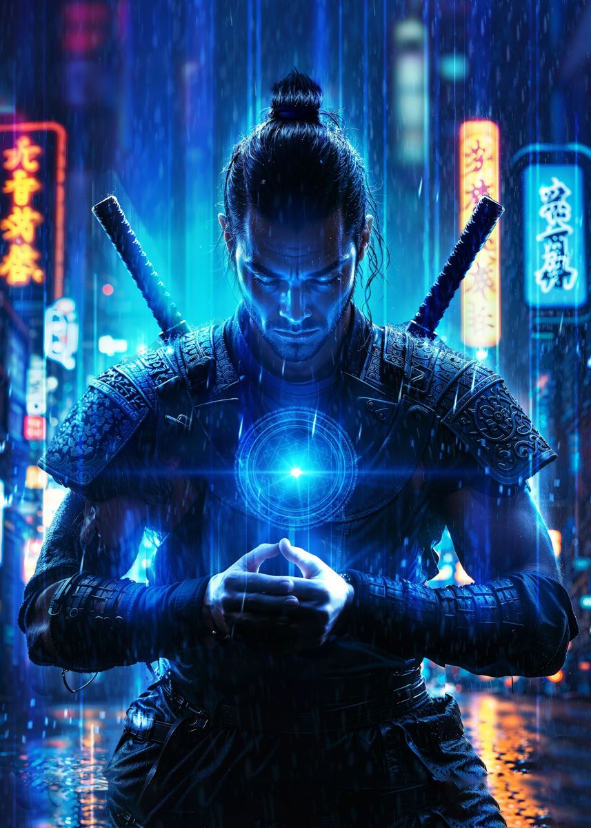 'Neon Shinobi' Poster, picture, metal print, paint by Bruno Macedo ...