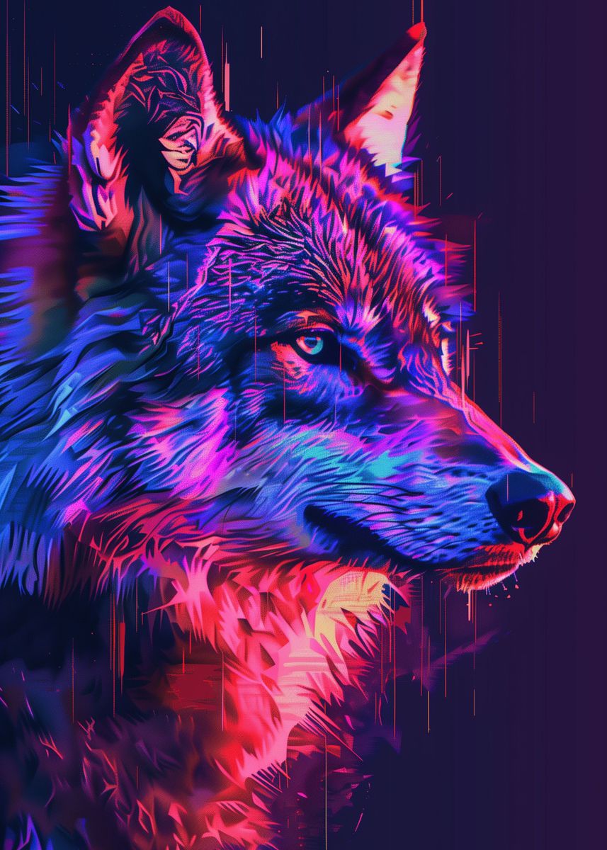 'Neon Glitch wolf' Poster, picture, metal print, paint by Kitty Bern ...