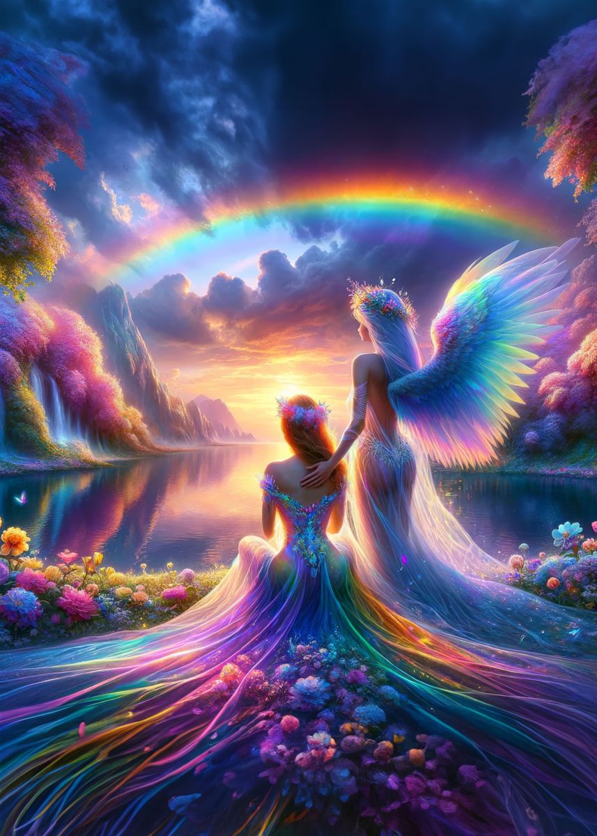 'Sungazing with Angel' Poster, picture, metal print, paint by ...