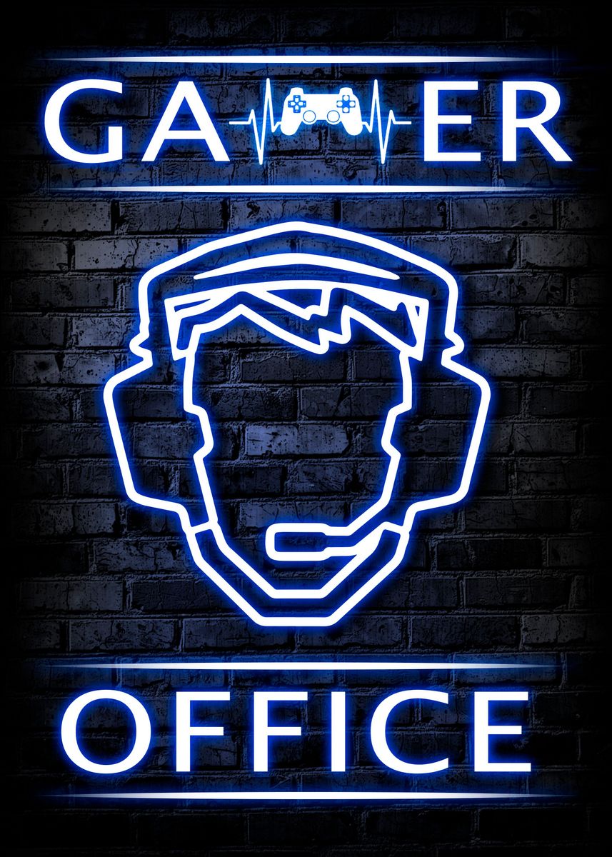 'Gamer Office Neon Poster ' Poster, picture, metal print, paint by ...