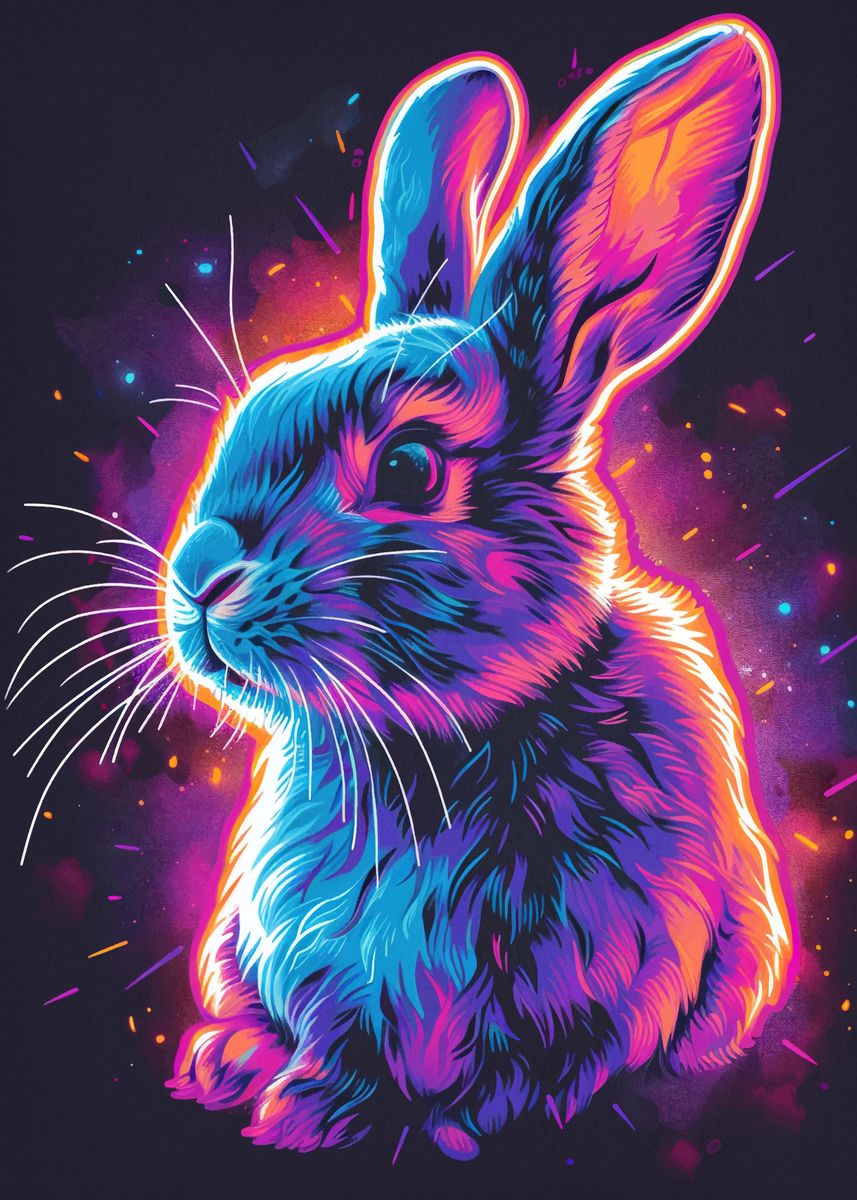 'Rabbit Neon Animal' Poster, picture, metal print, paint by Ahmet ...