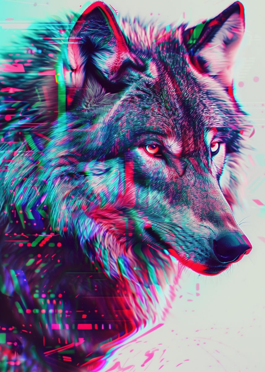 'Neon Glitch wolf' Poster, picture, metal print, paint by Kitty Bern ...