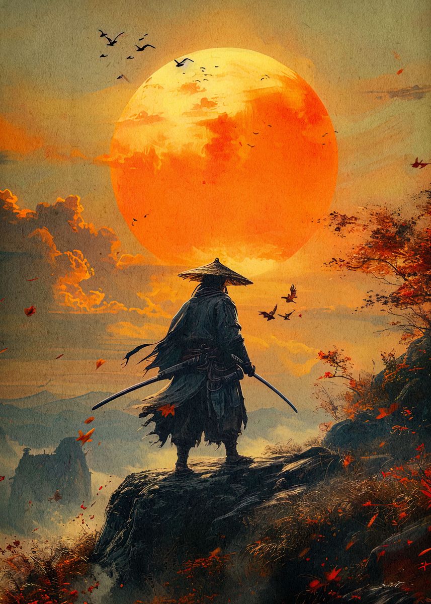 'samurai sunset' Poster, picture, metal print, paint by Anime Manga ...