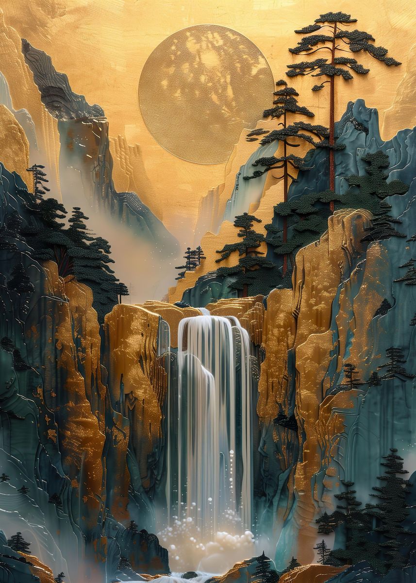 'Waterfall of Gold' Poster, picture, metal print, paint by Quasarai ...