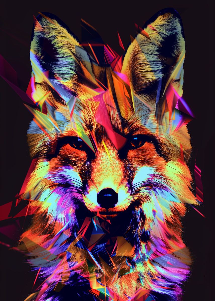 'Neon Glitch fox' Poster, picture, metal print, paint by Kitty Bern ...