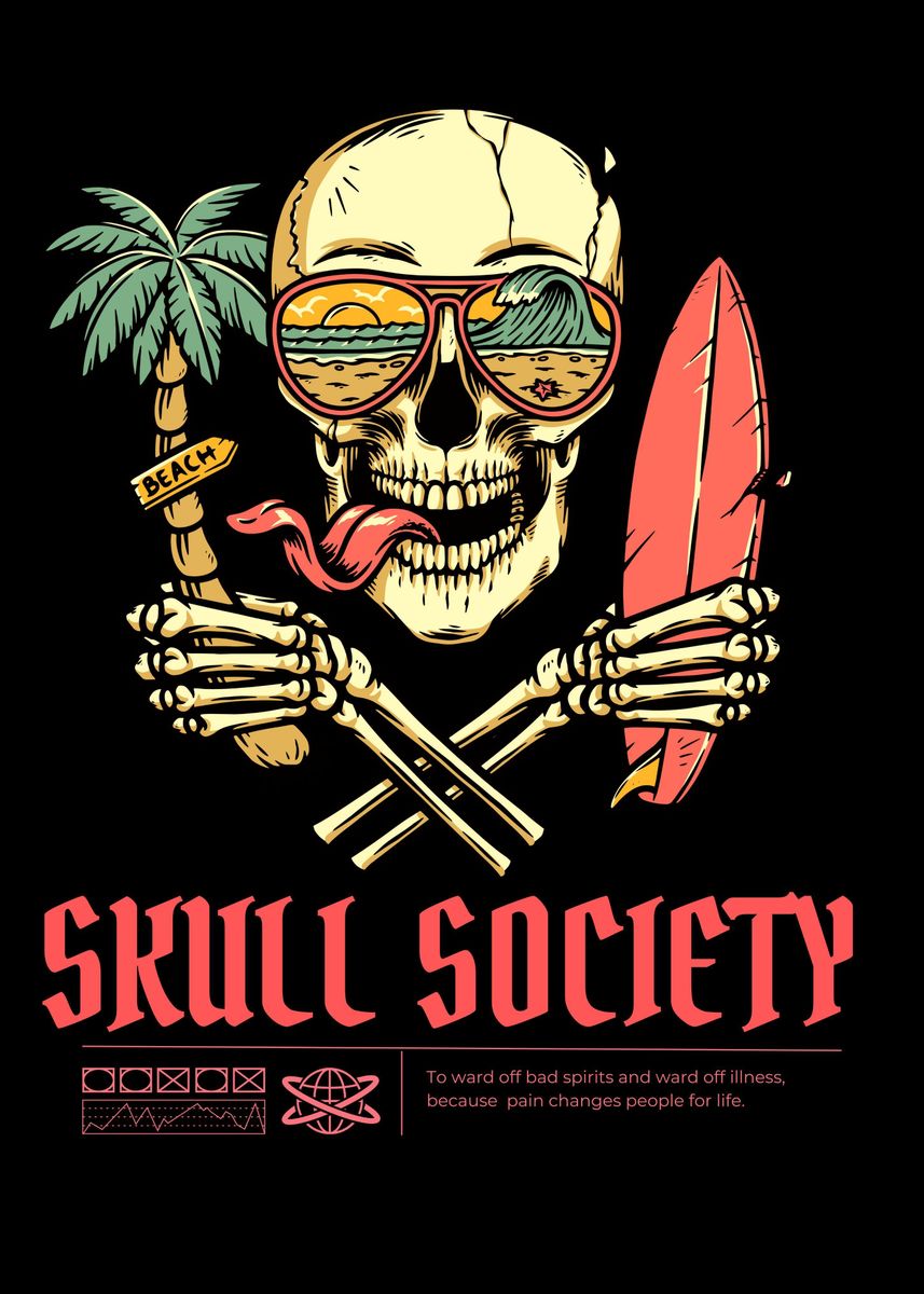 'Skull Society' Poster, picture, metal print, paint by Luxe Art | Displate