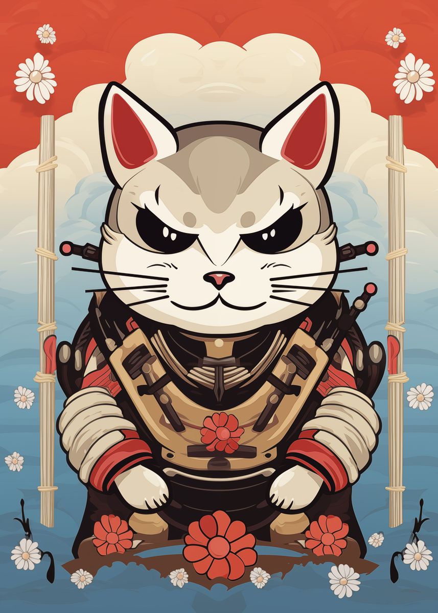 'Japanese Cat Samurai' Poster, picture, metal print, paint by Finnick ...