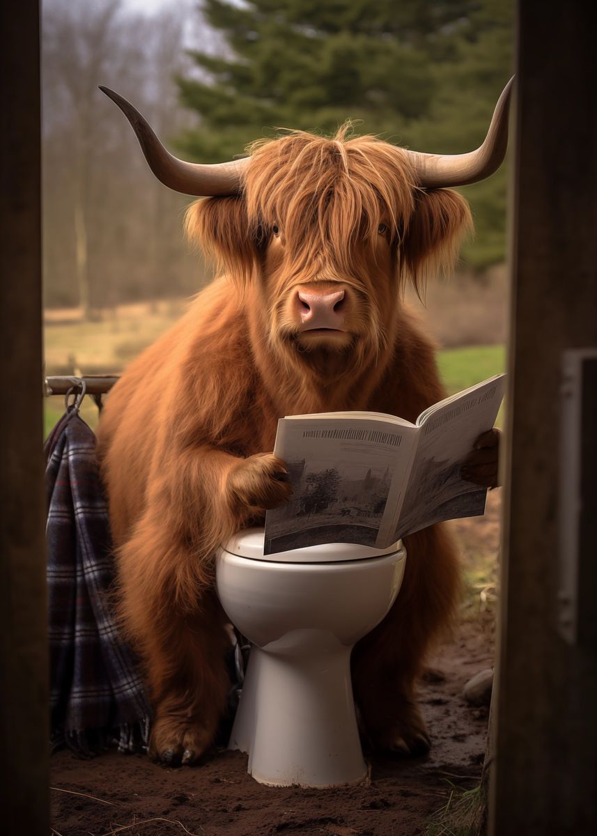 'Cow on the Toilet' Poster, picture, metal print, paint by Aidan Pena ...