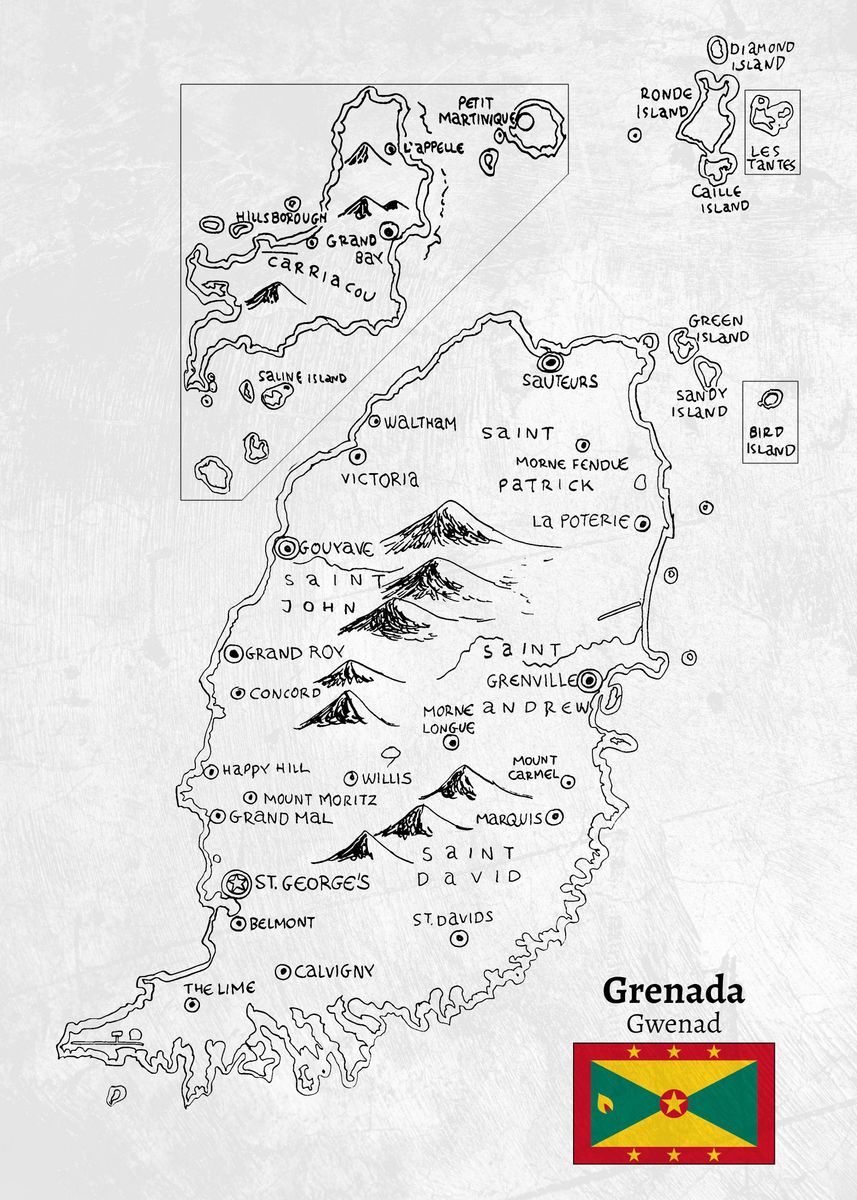 'Handdrawn Grenada Map' Poster, picture, metal print, paint by Angelos ...