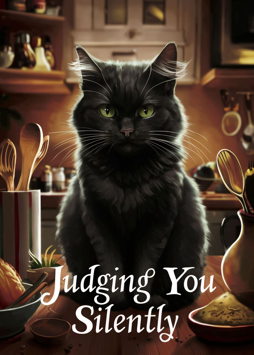 'Cat Judging You Silently' Poster, picture, metal print, paint by ...