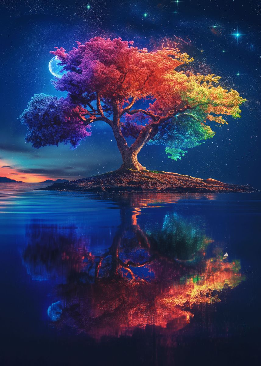 'Cosmic Rainbow Tree' Poster, picture, metal print, paint by Martin ...