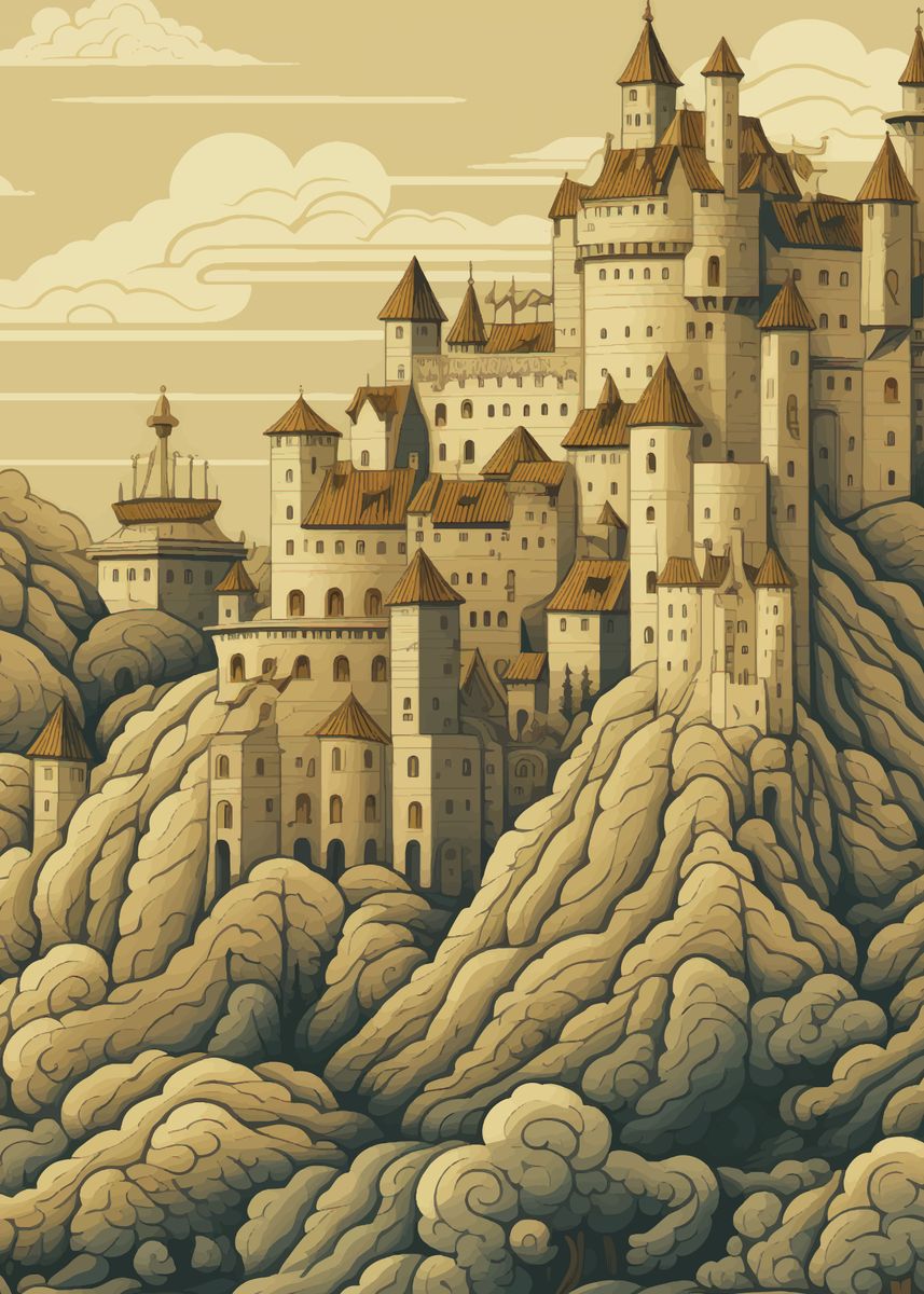 'Enchanted Medieval Castle' Poster, picture, metal print, paint by 友達 ...