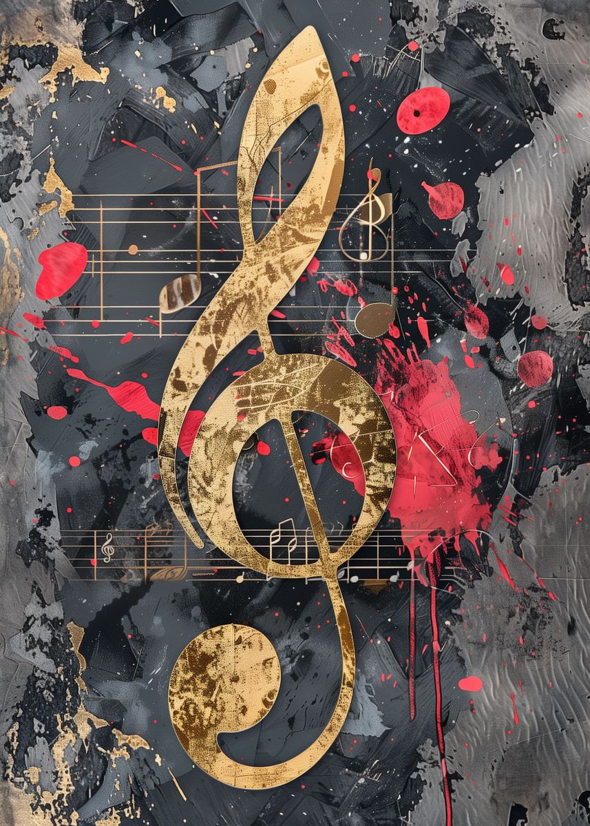 'Gold Music Notes' Poster, picture, metal print, paint by ELYussArt ...