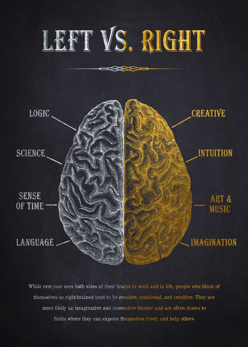 'Left VS Right Brain' Poster, picture, metal print, paint by Aged Pixel ...