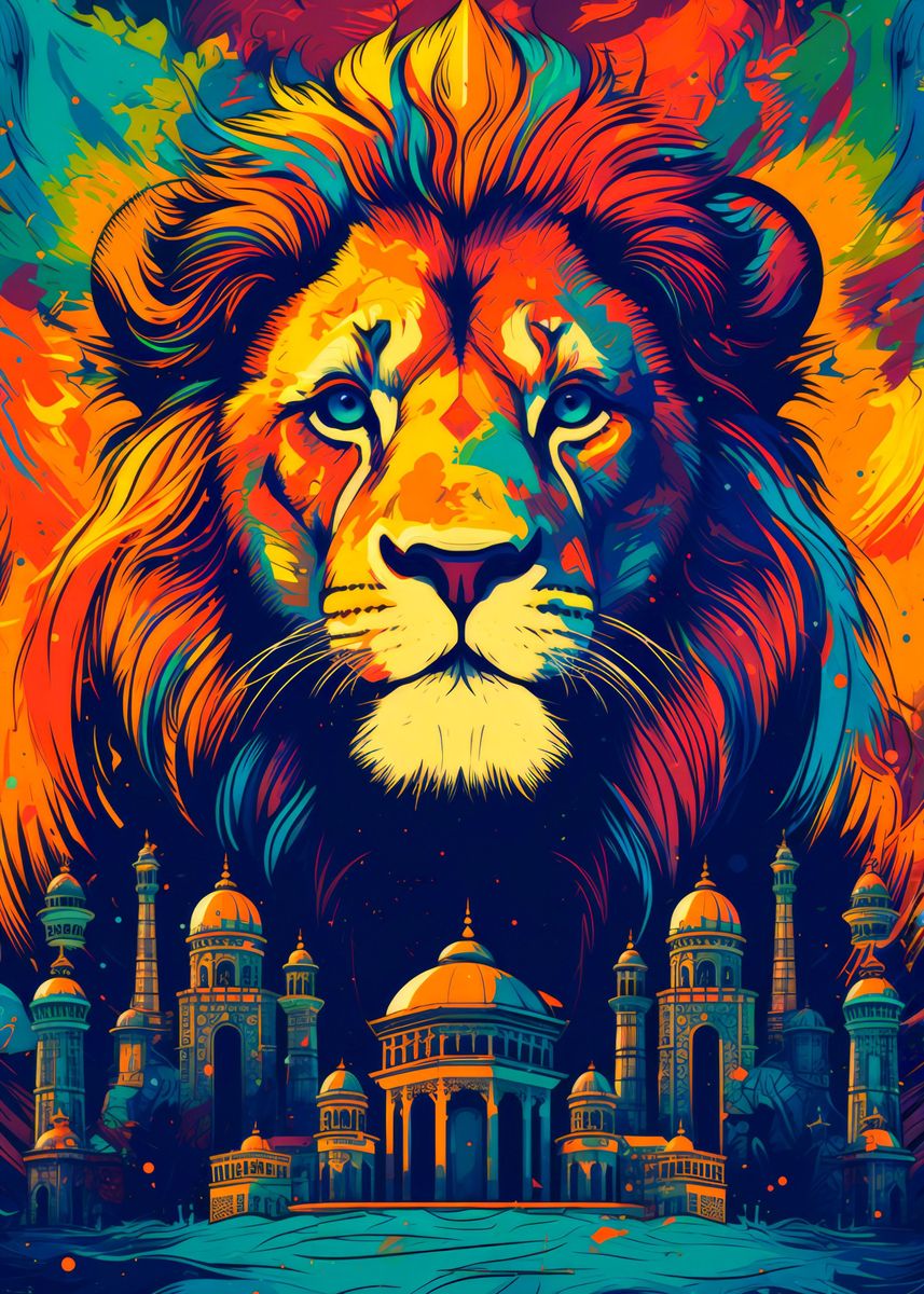 'Lion and Building' Poster, picture, metal print, paint by P U F F Y ...
