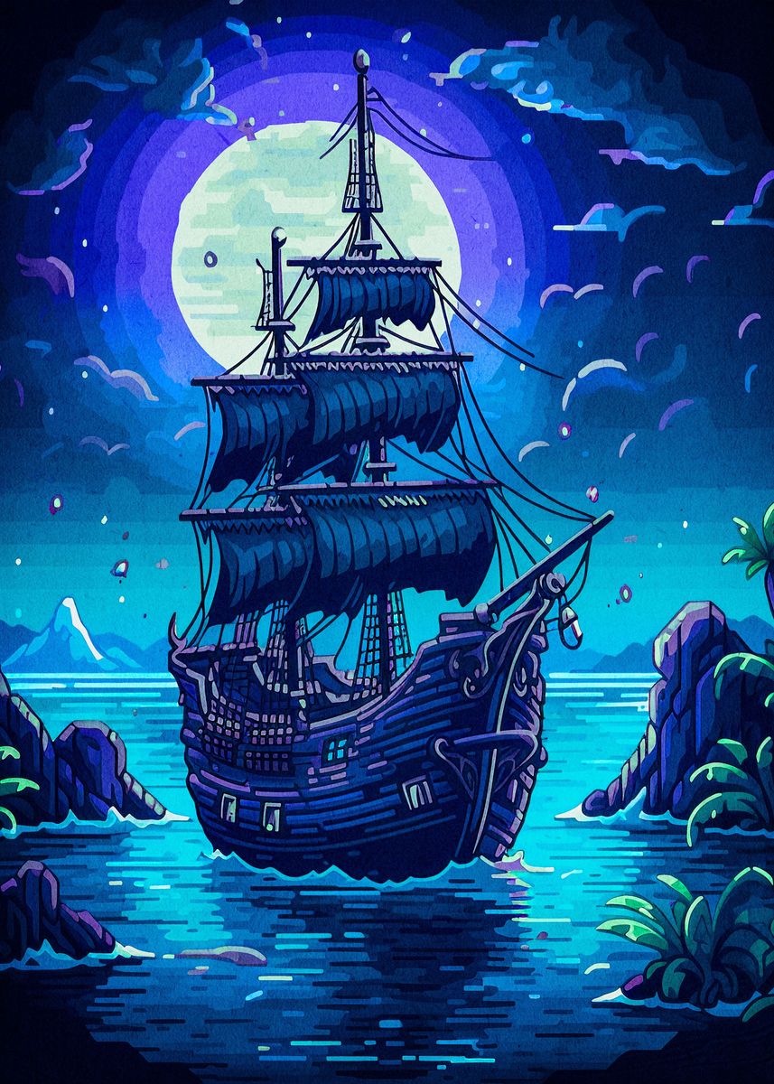 'fantasy pirate ship' Poster, picture, metal print, paint by Patsy ...