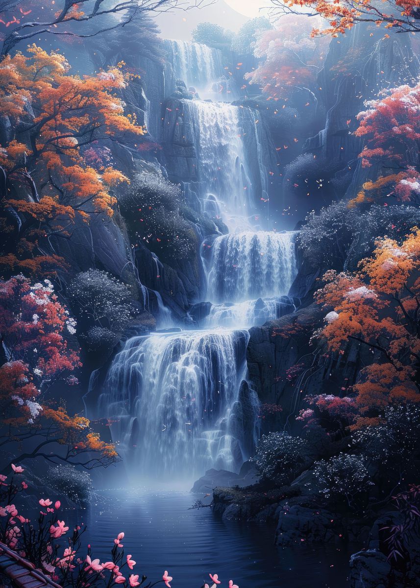 'Fantasy Waterfall' Poster, picture, metal print, paint by Jan | Displate