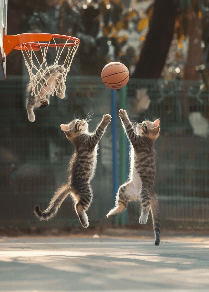 'Cat Basketball Sport' Poster, picture, metal print, paint by Kaci ...