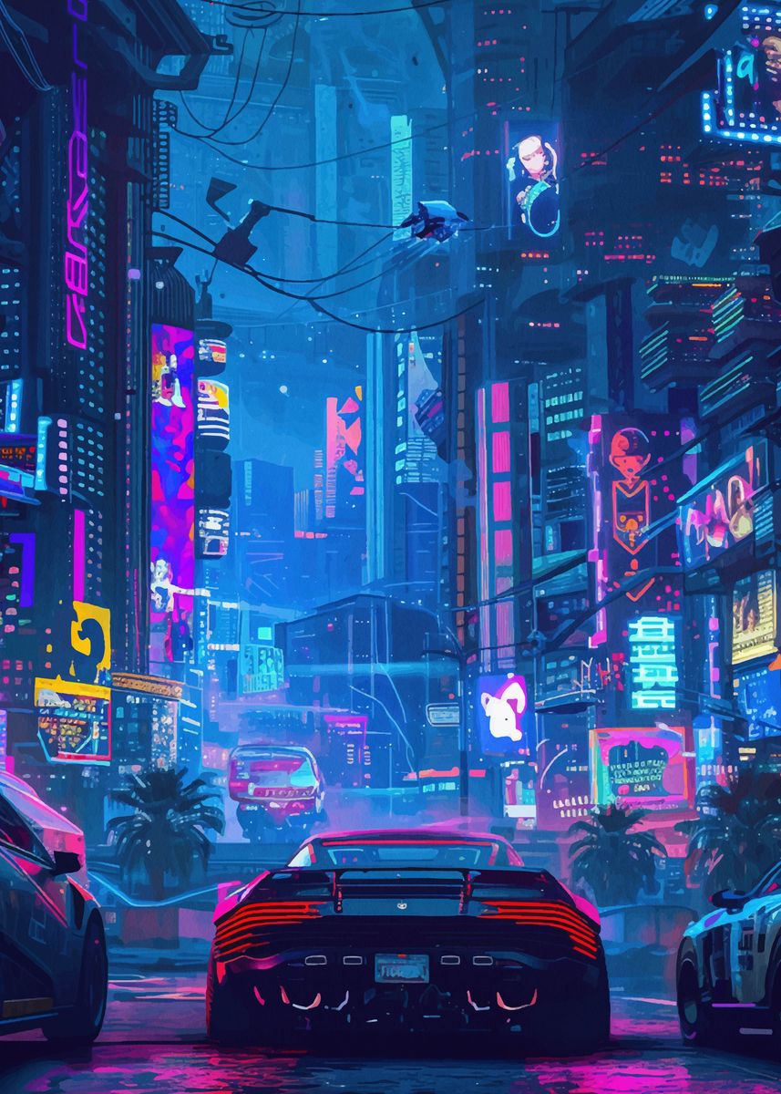 'Cyberpunk City Japan' Poster, picture, metal print, paint by Ellen ...