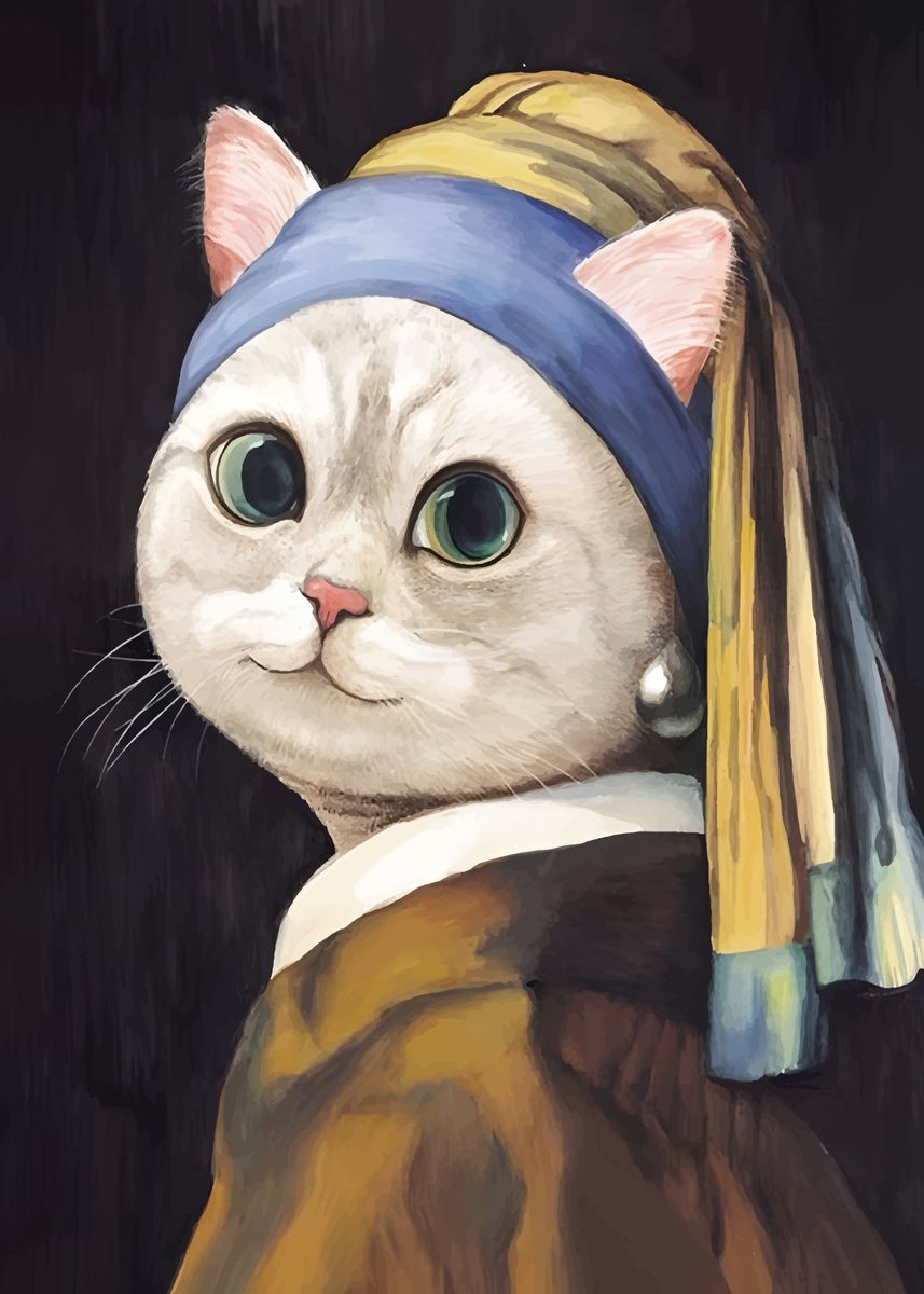 'cat with a pearl earring' Poster, picture, metal print, paint by best ...