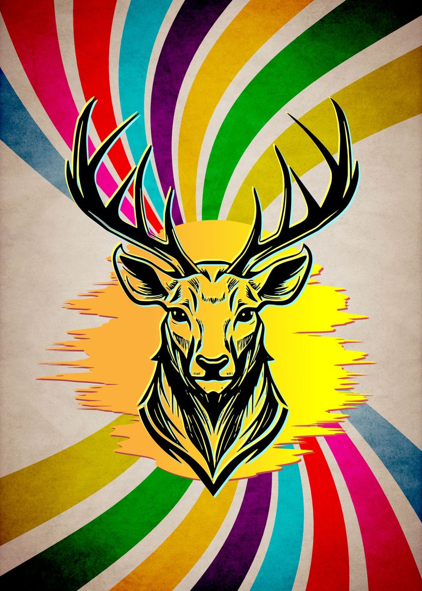 'Retro Deer' Poster, picture, metal print, paint by ENZOKEN ART | Displate