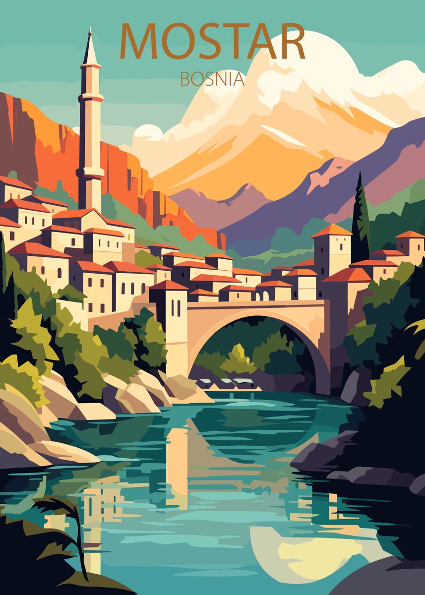 'Mostar Bosnia' Poster, picture, metal print, paint by Sam Kal | Displate