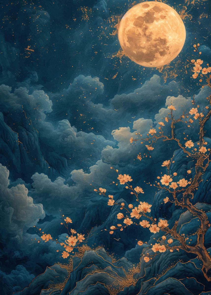 'Japanese Moon Ladscape' Poster, picture, metal print, paint by Kaci ...