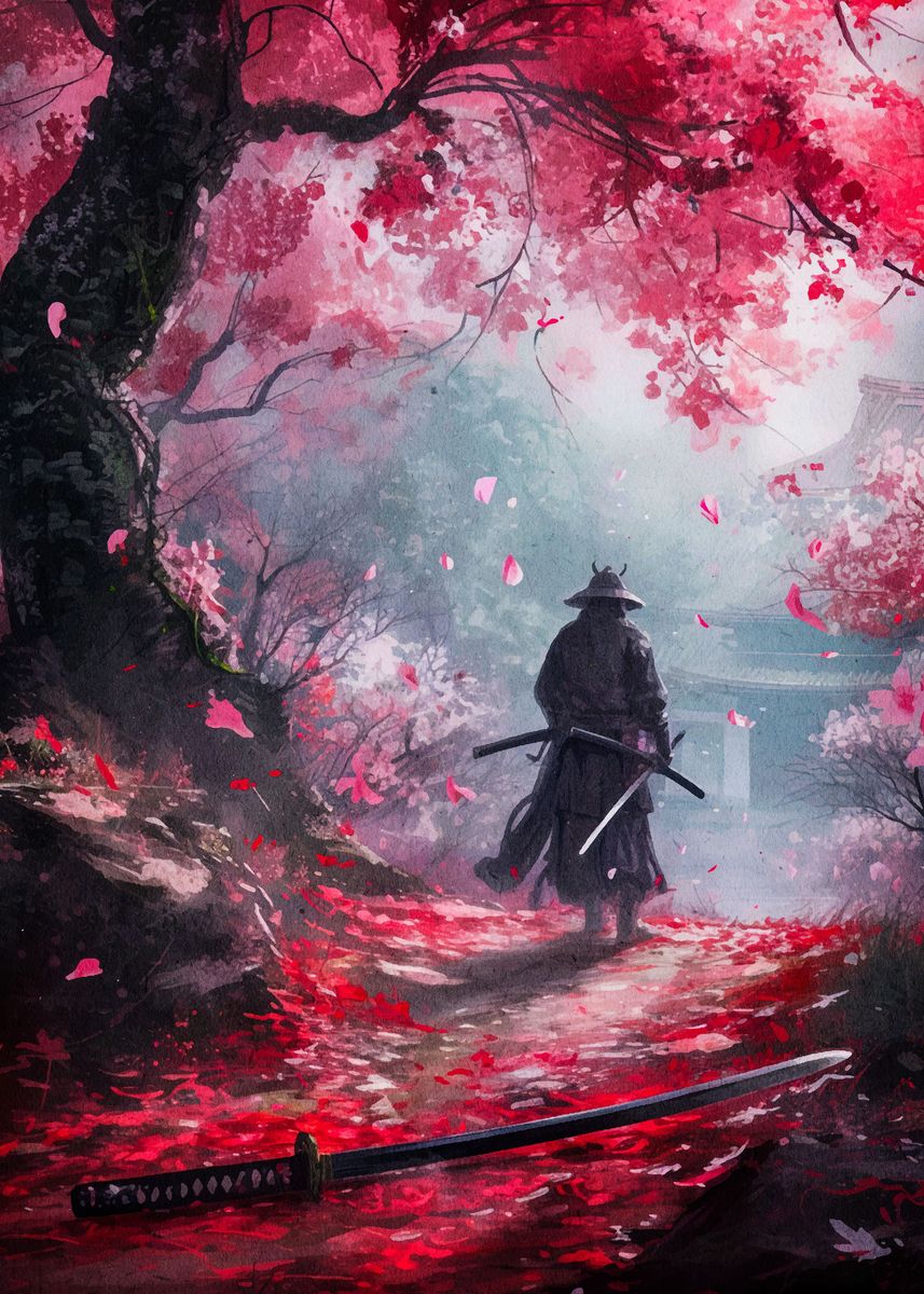 'samurai cherry blossom ' Poster, picture, metal print, paint by dunn ...