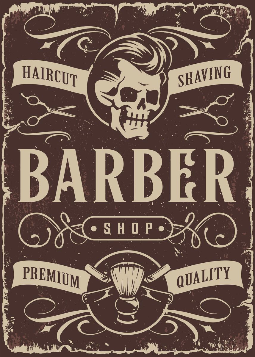 'Barbershop Haircut Shaving' Poster, picture, metal print, paint by ...