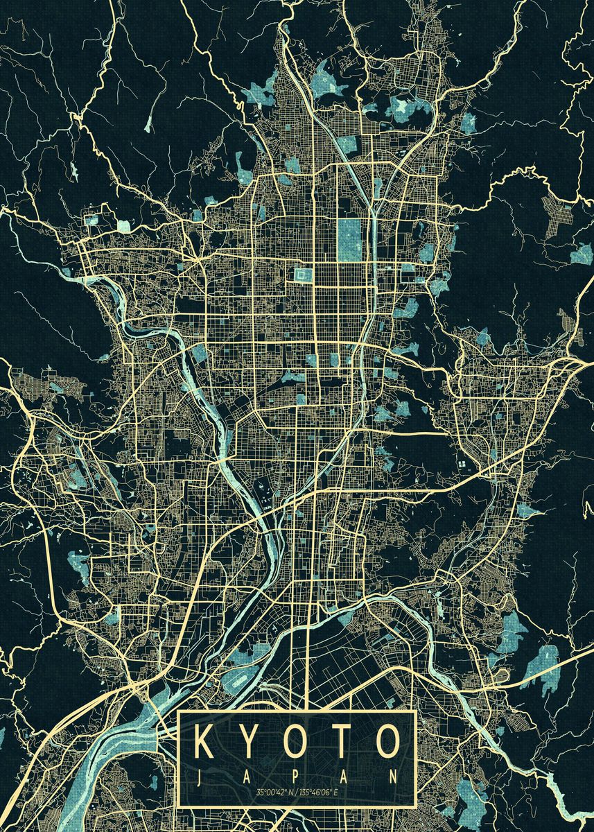 'Kyoto City Map Summer' Poster, picture, metal print, paint by deMAP ...