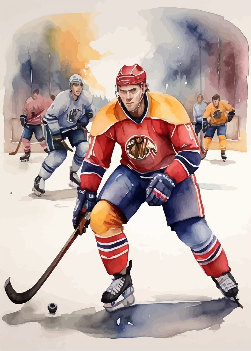 'Ice hockey watercolor art' Poster, picture, metal print, paint by ...