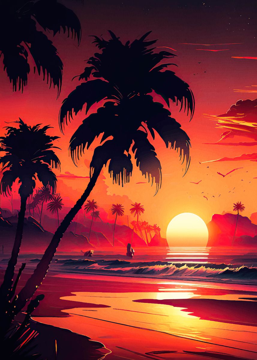 'Beach Sunset Landscape' Poster, picture, metal print, paint by Ellen ...