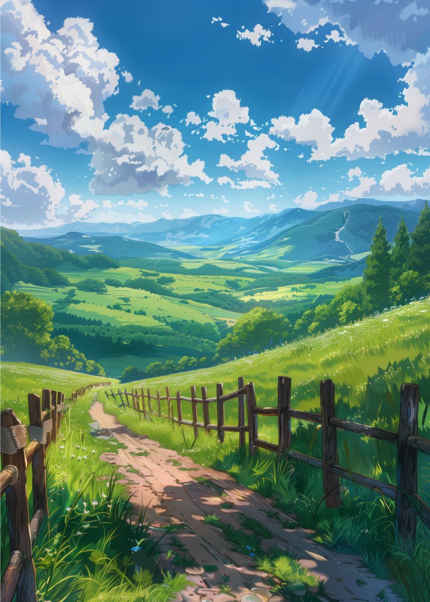 'Anime Countryside' Poster, picture, metal print, paint by Hristiyana ...