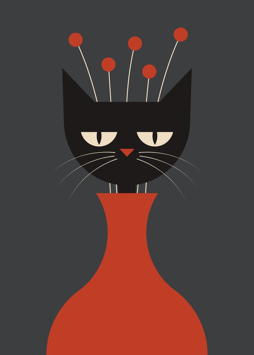 'Cat sits inside vase' Poster, picture, metal print, paint by KurArt ...