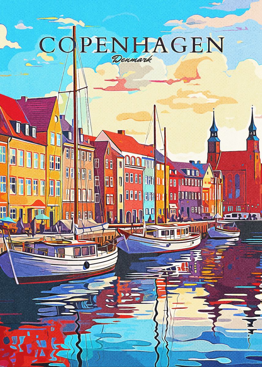 'Copenhagen Denmark Travel' Poster, picture, metal print, paint by Le ...