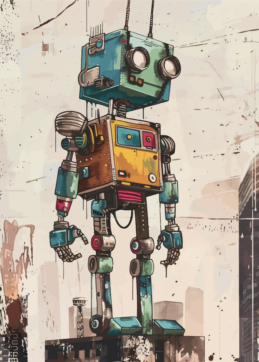 'Retro Box Robot' Poster, picture, metal print, paint by Stefan Merz ...