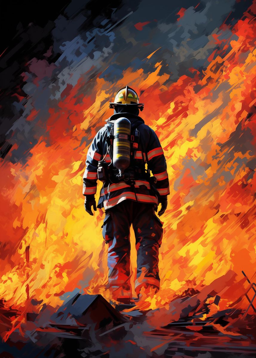 'Firefighter Fire' Poster, picture, metal print, paint by Conor Ochoa ...