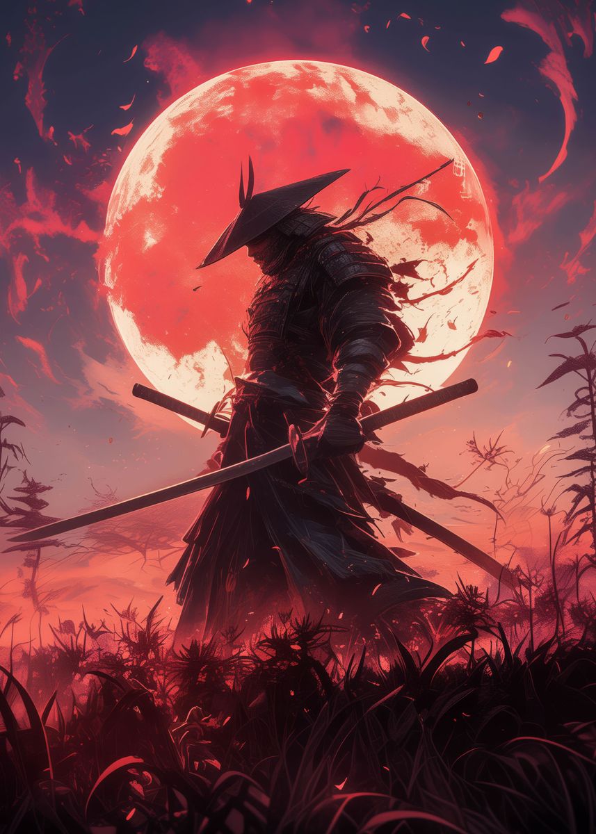 'Blood Moon Samurai' Poster, picture, metal print, paint by Vizio ...