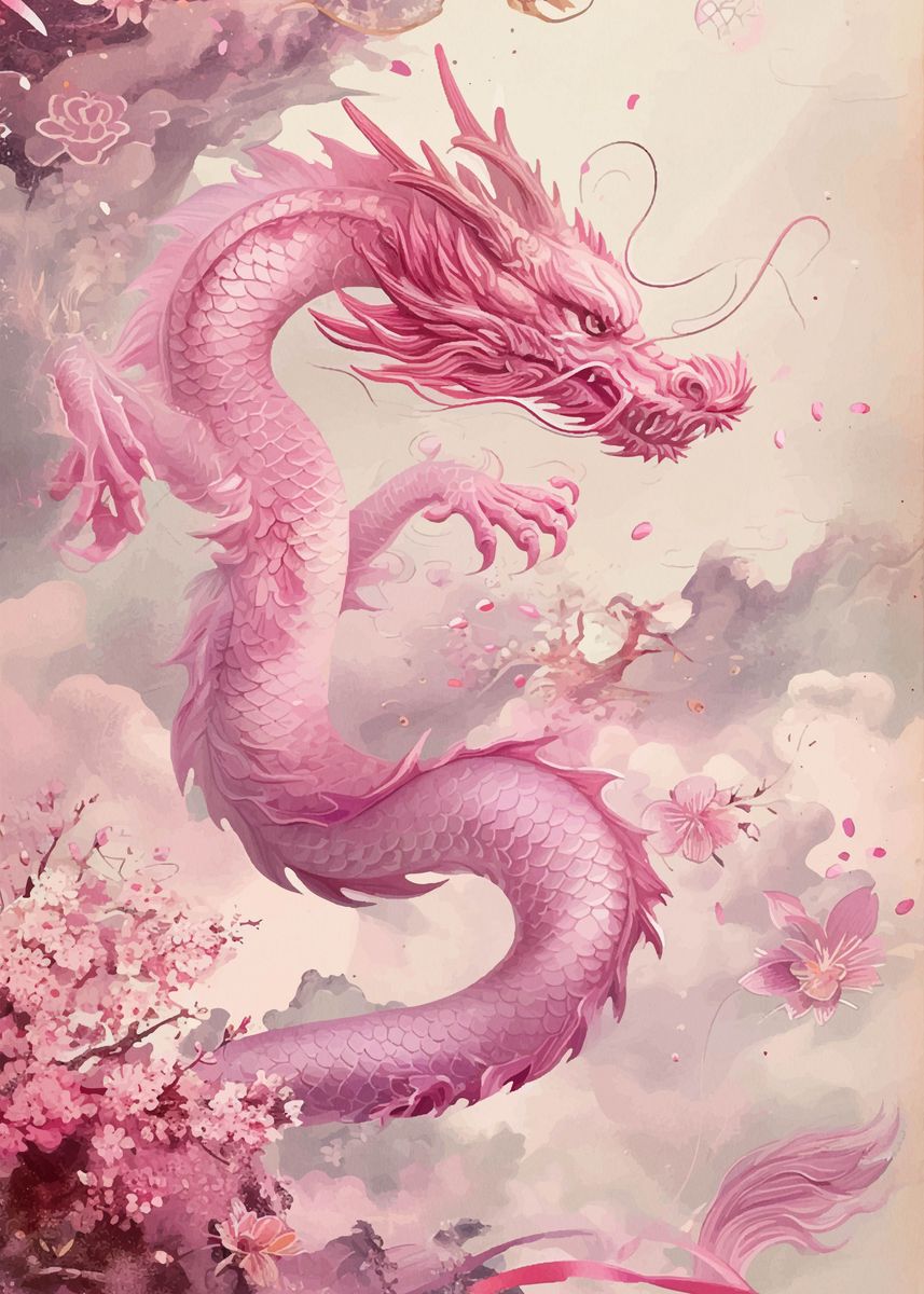 'Japanese Sakura Dragon' Poster, picture, metal print, paint by ...