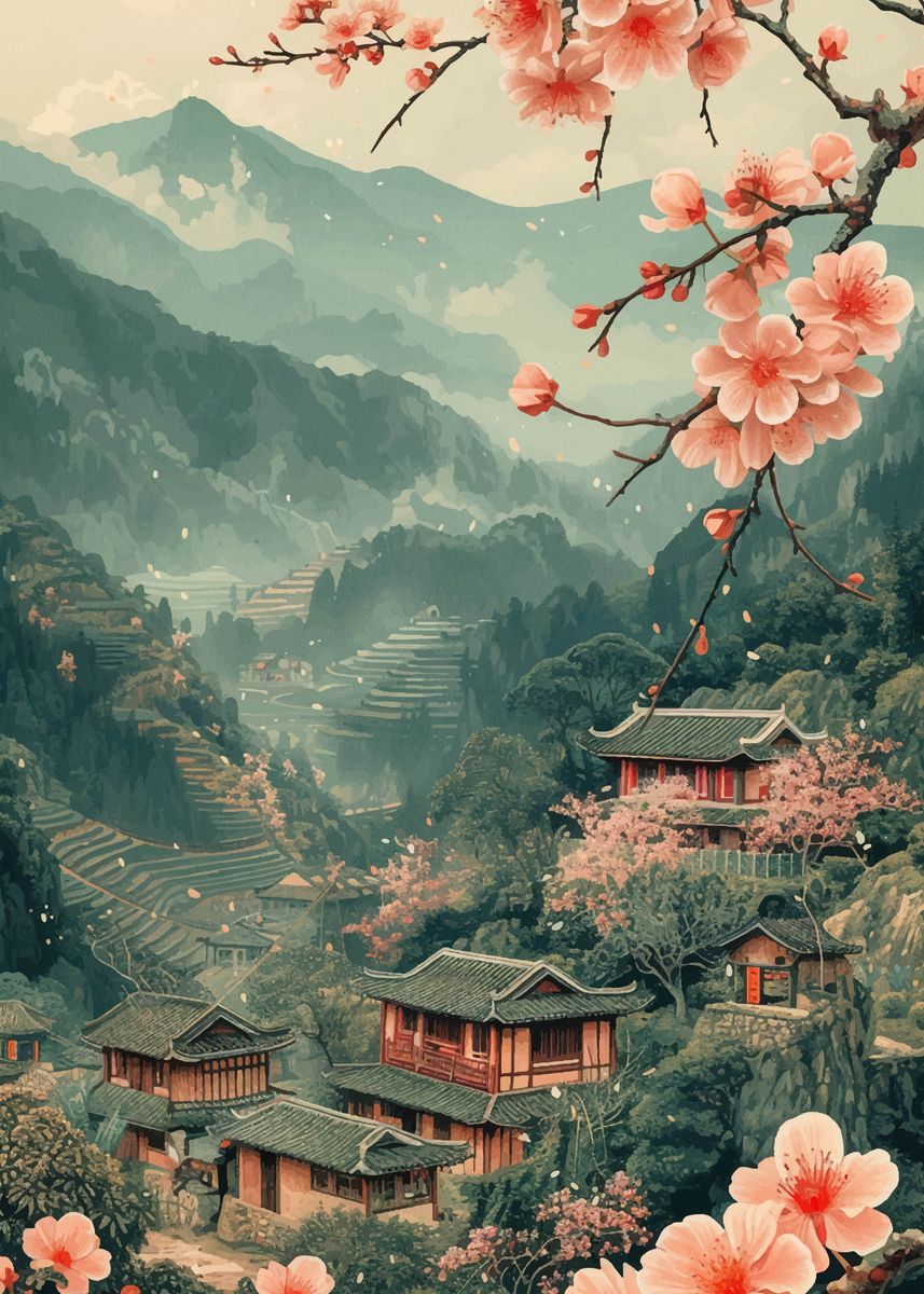 'Japanese Landscape Nature' Poster, picture, metal print, paint by ...
