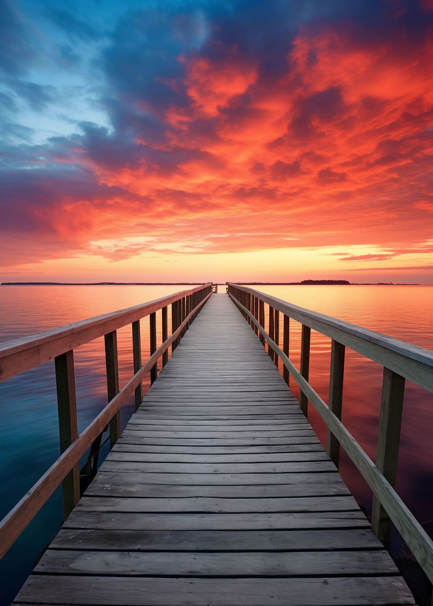'sunset Pier at the sea' Poster, picture, metal print, paint by HD ...