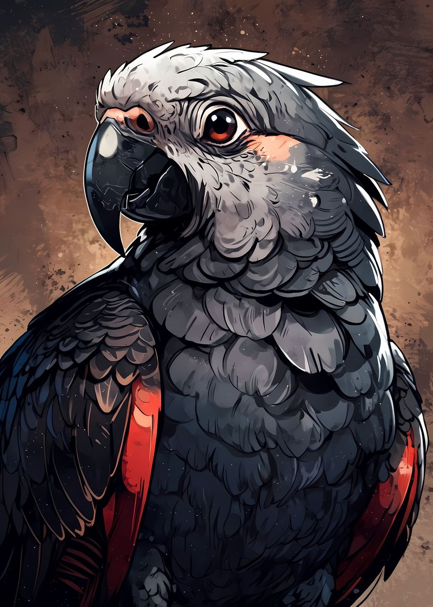 'Happy Grey Parrot' Poster, picture, metal print, paint by Shamoon ...