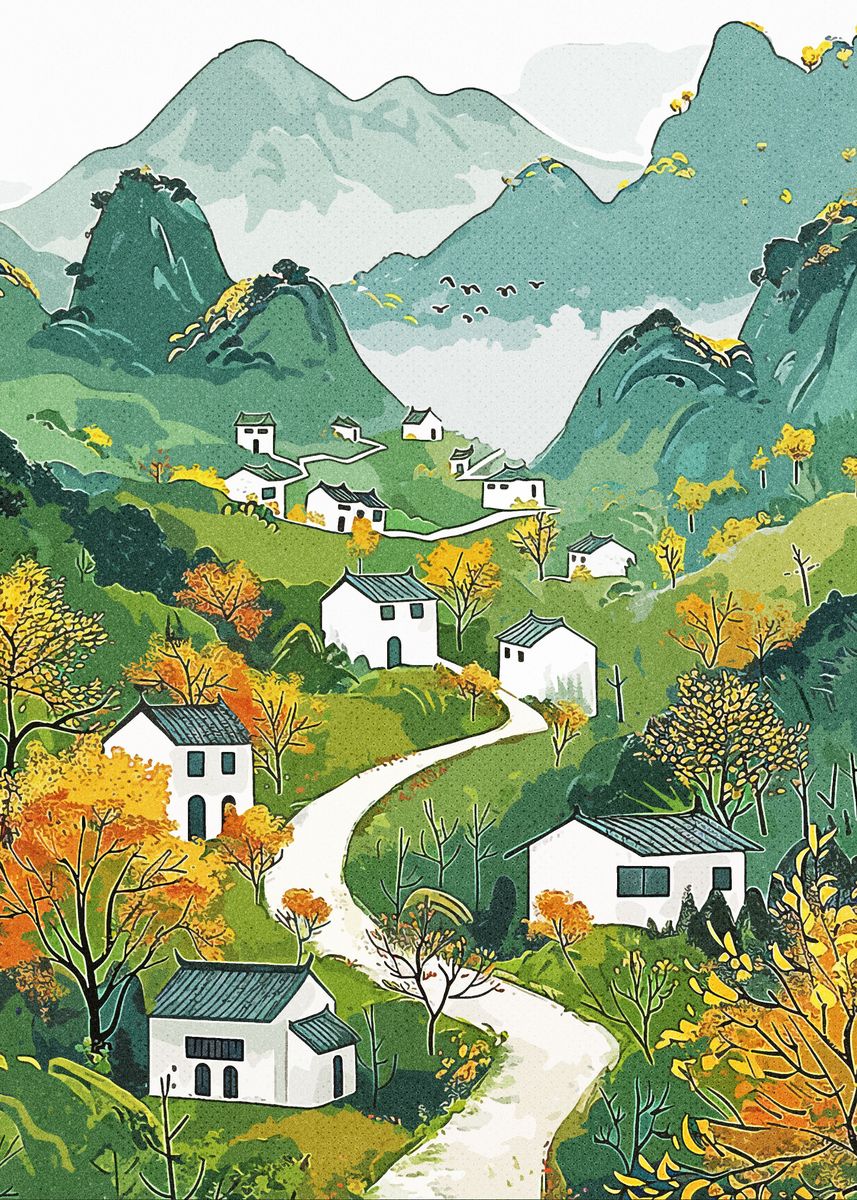 'Village 7' Poster, picture, metal print, paint by Fanth | Displate