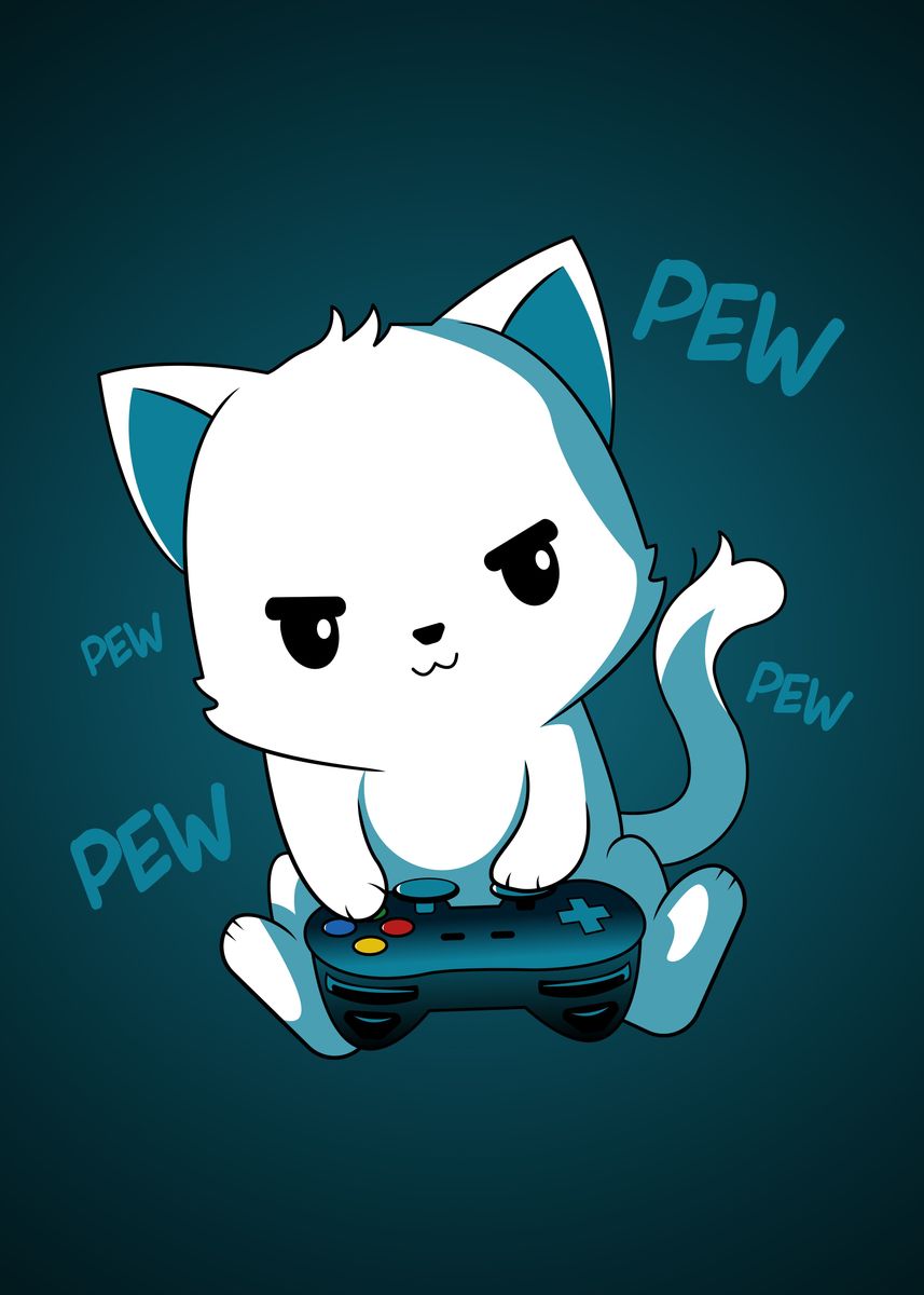'Gamer Cat Gaming Kitten' Poster, picture, metal print, paint by ...