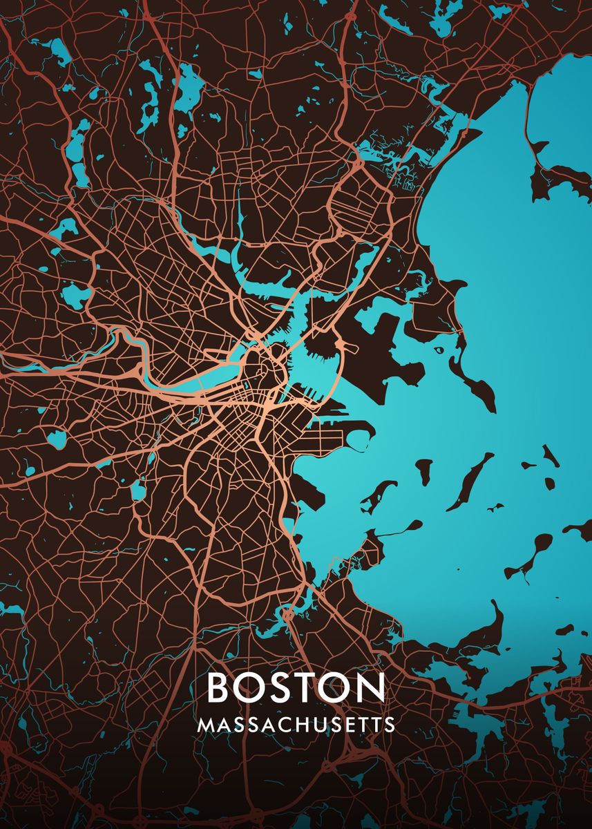 'Boston City Map' Poster, picture, metal print, paint by Miracle Studio ...