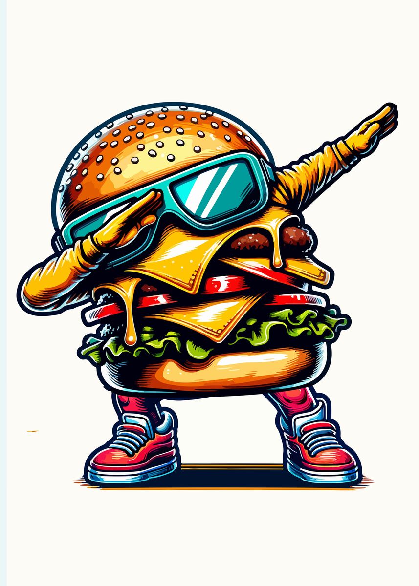 'Burger dabbing funny art' Poster, picture, metal print, paint by du ...