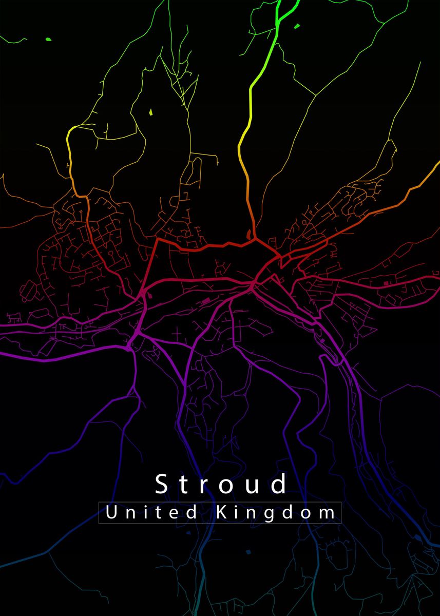 'Stroud City Map rainbow' Poster, picture, metal print, paint by Robin ...