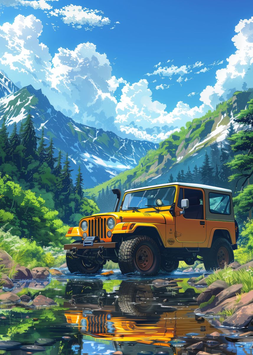 'Mountain Adventure Jeep' Poster, picture, metal print, paint by ...