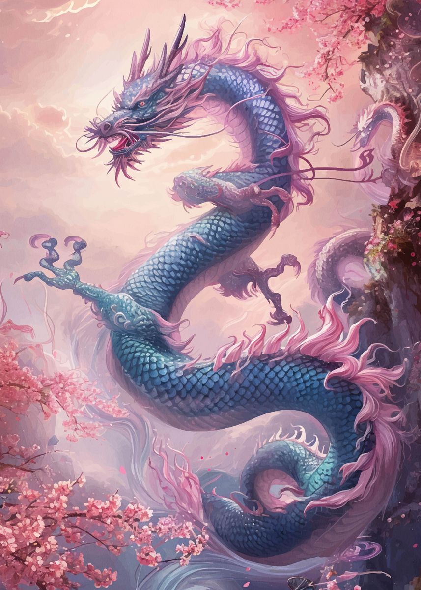 'Japanese Sakura Dragon' Poster, picture, metal print, paint by Kaci ...