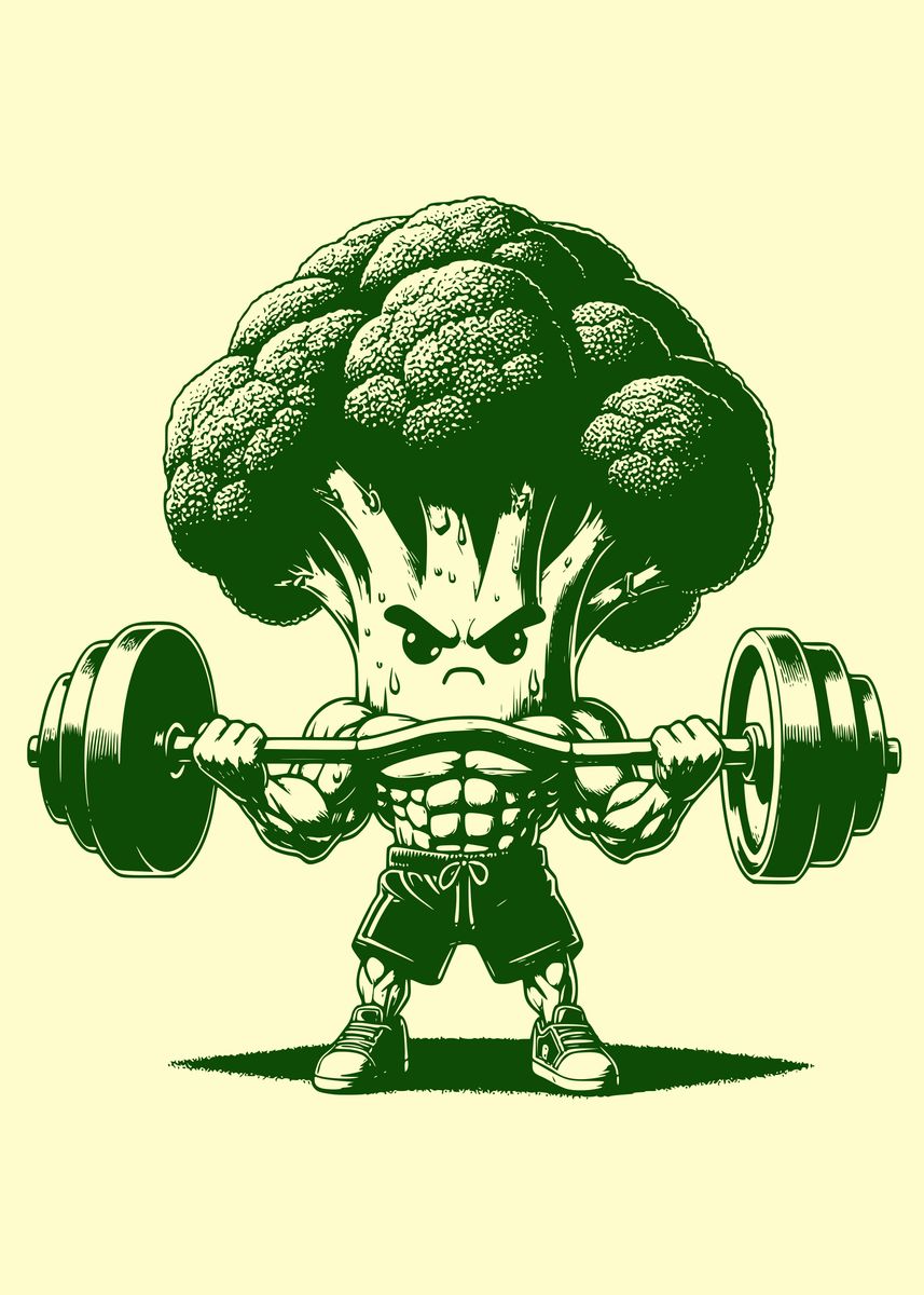 'Green Broccoli Gym Funny ' Poster, picture, metal print, paint by du ...